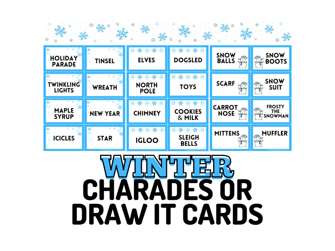 Winter Holiday Charades or Draw It Cards Instant Digital - Etsy