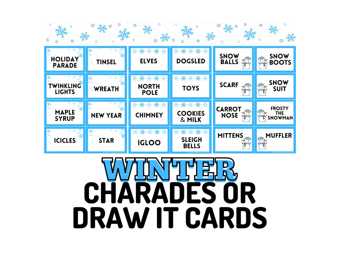 Winter Holiday Charades or Draw It Cards Instant Digital - Etsy