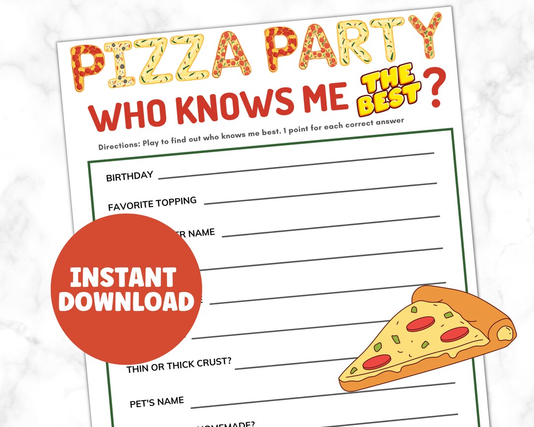 Pizza Party Game Bundle, Who Knows Me Best, Printable Party Games ...