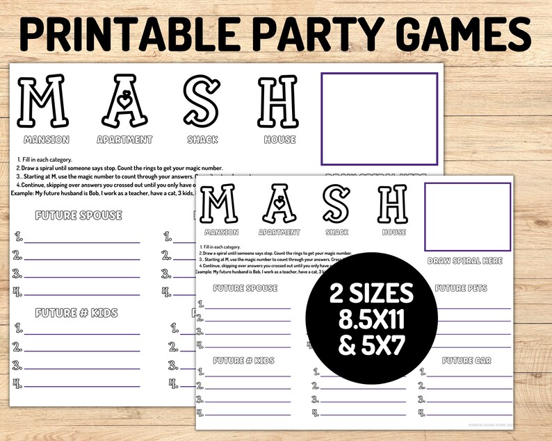 Printable MASH Party Game: Maze & Tic-tac-toe (PDF) - Etsy