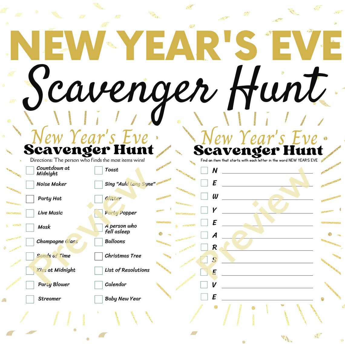 New Year's Eve Scavenger Hunts | Instant Digital Download | Printable ...