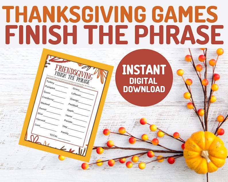 Thanksgiving and Friendsgiving Finish the Phrase Game | Family Game ...