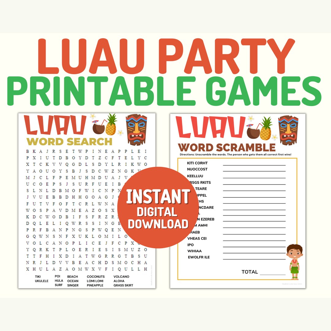 Luau Party Games, Word Search & Scramble, Family Game Night, Office ...