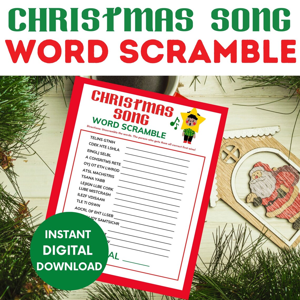 Christmas Carol Word Scramble Game: Holiday Party Puzzle (digital ...