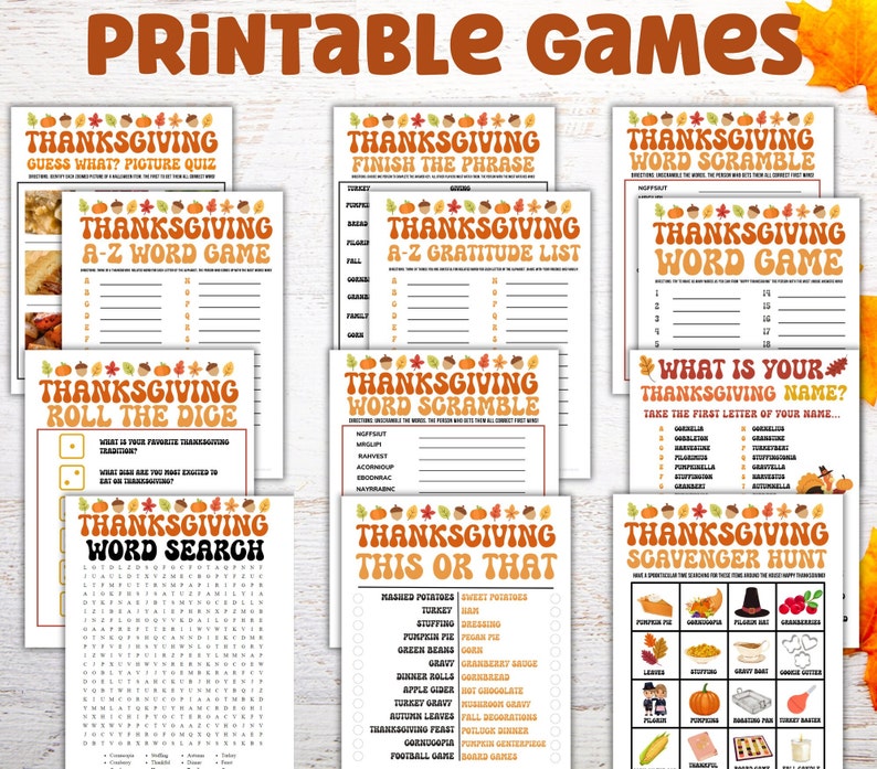 Thanksgiving Party Game Bundle, Kids & Adults, Friendsgiving Activities ...