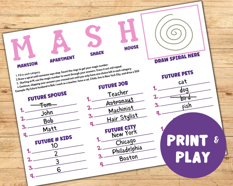 Slumber Party Games Mash Printable Party Game Birthday - Etsy