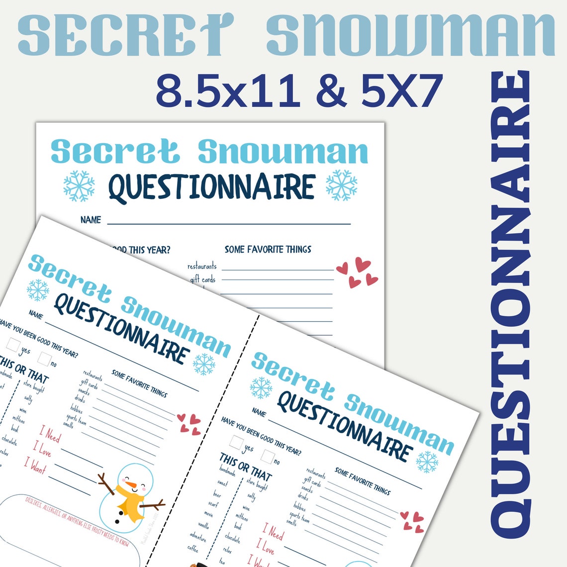 Secret Snowman Questionnaire | Christmas Gift Exchange Game (instant ...