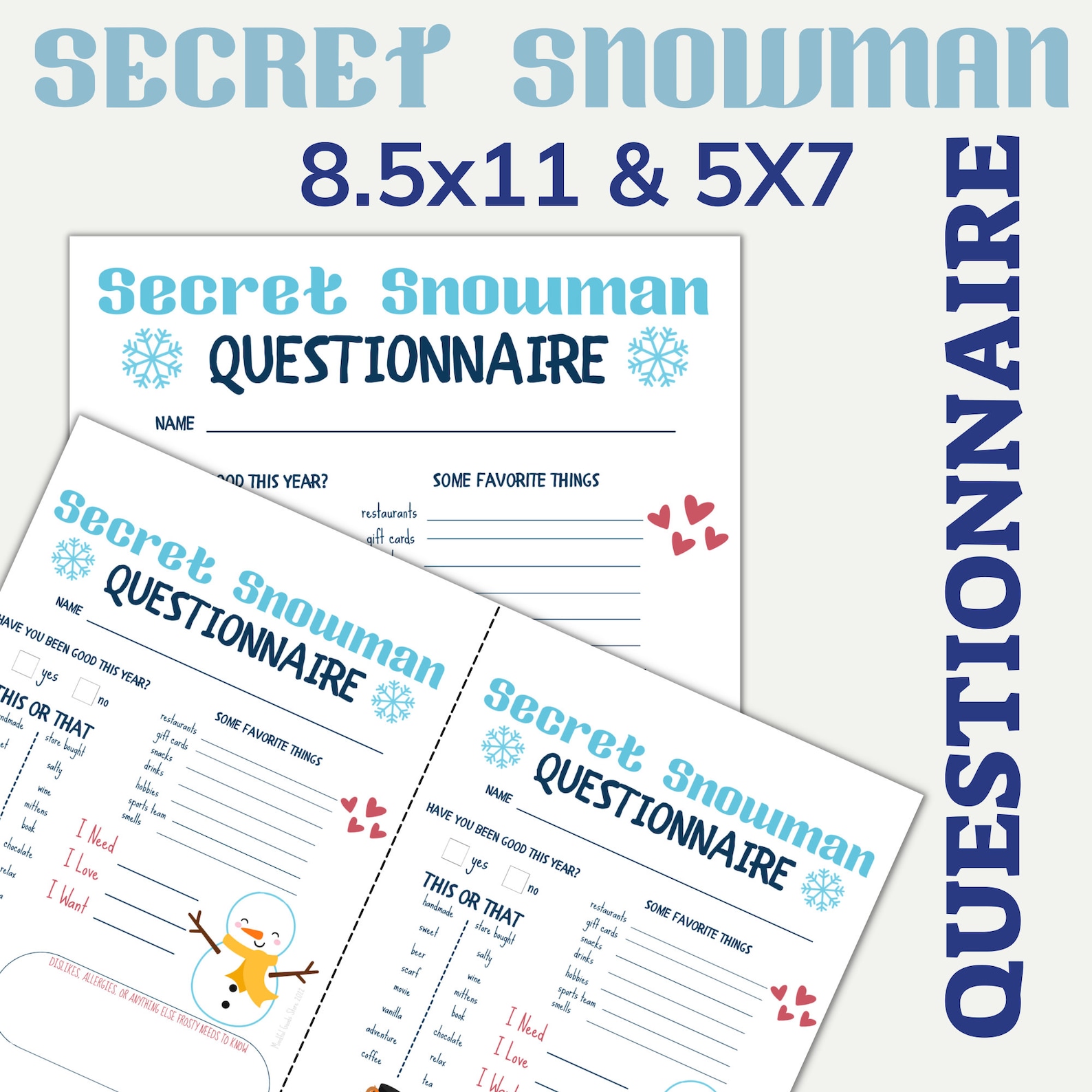 Secret Snowman Questionnaire | Printable Questions | Christmas Office ...