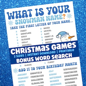 What is Your Snowman Name, Kids & Adults, Holiday Party Activities ...