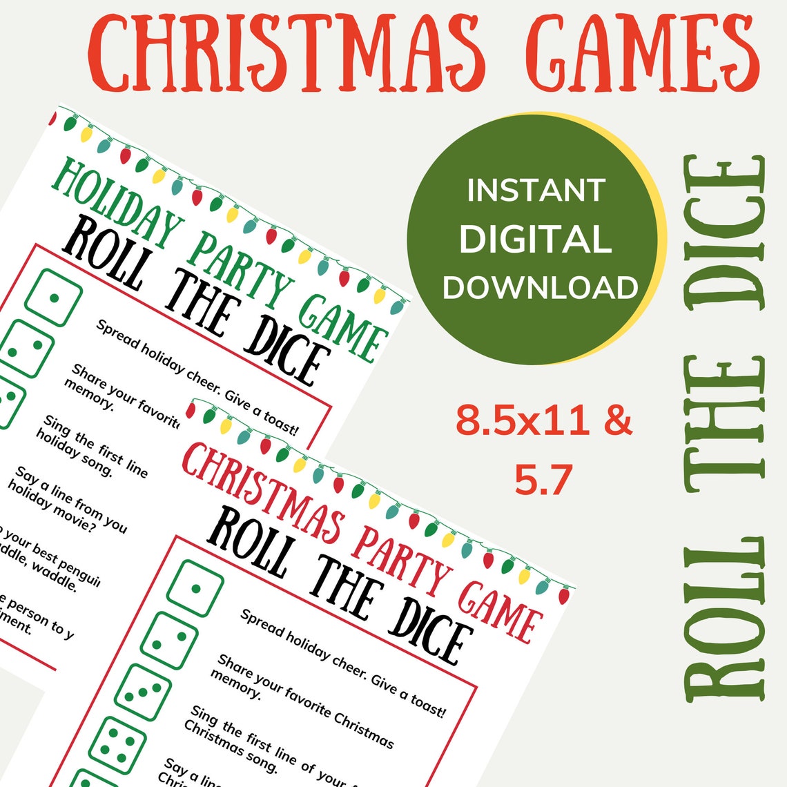 Christmas or Holiday Roll the Dice Game | Game Night | Printable Party ...