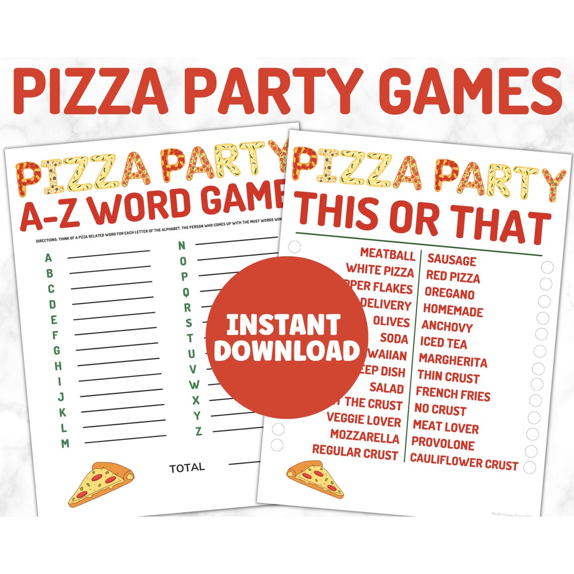 Pizza Party Game Bundle, A-Z This or That, Printable Party Games ...
