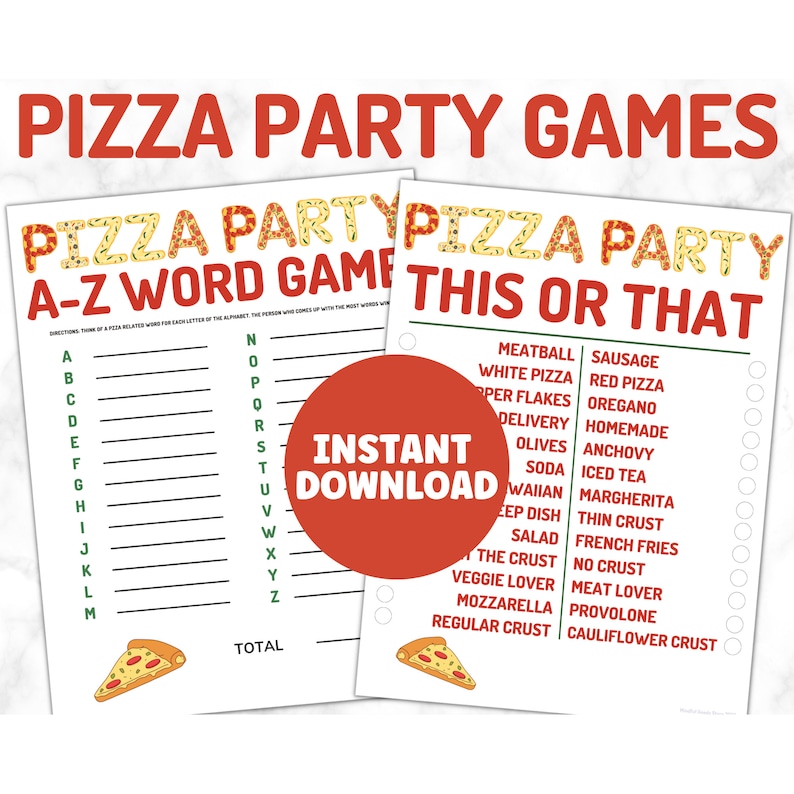 Pizza Party Game Bundle, A-Z This or That, Printable Party Games ...