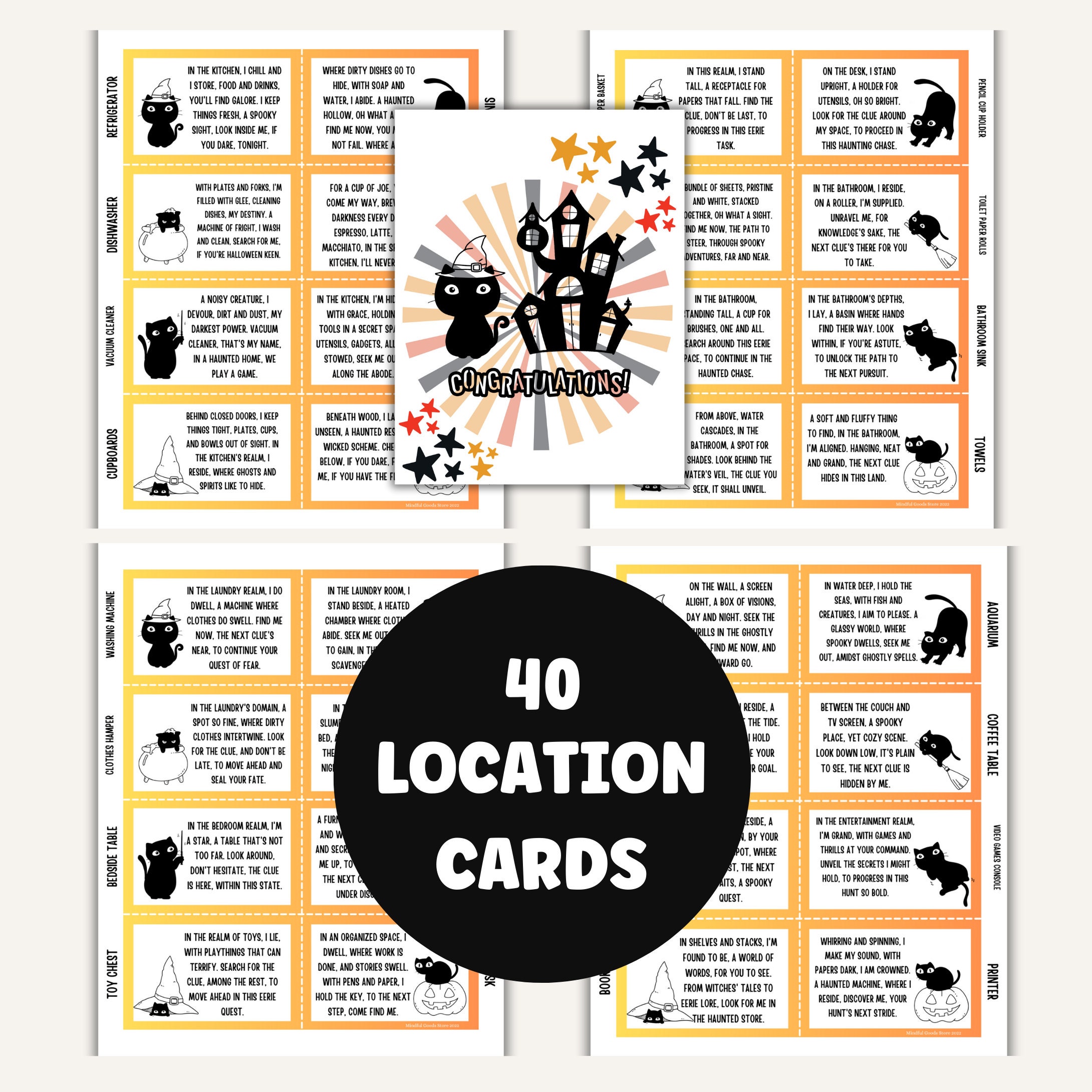 Halloween Cat Treasure Hunt: Indoor Scavenger Hunt Cards (instant ...