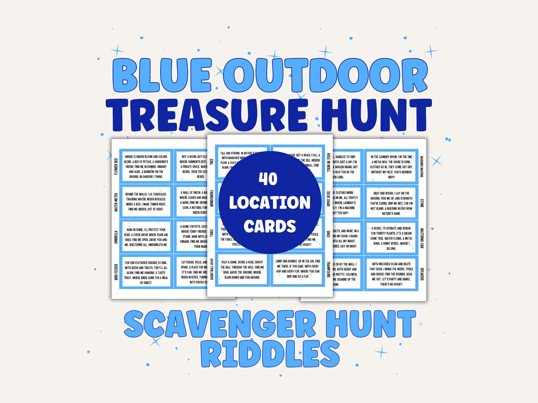 Blue Scavenger Hunt, Treasure Hunt Cards, Outdoor, Shower, Birthday ...