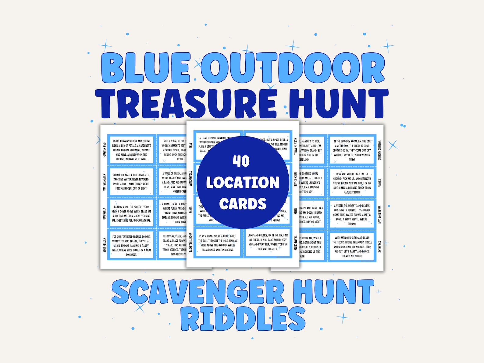 Blue Scavenger Hunt, Treasure Hunt Cards, Outdoor, Shower, Birthday ...