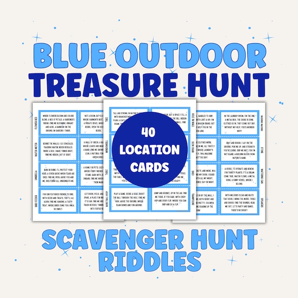 Blue Scavenger Hunt, Treasure Hunt Cards, Outdoor, Shower, Birthday ...