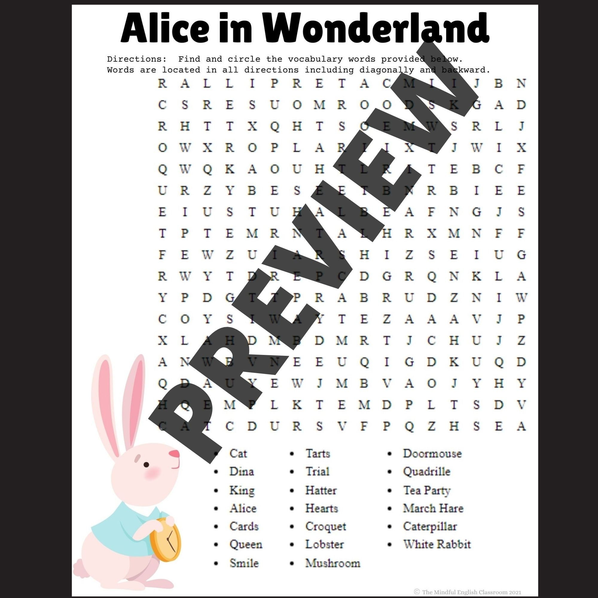 Alice in Wonderland Word Search Puzzle | Digital Download | Printable ...