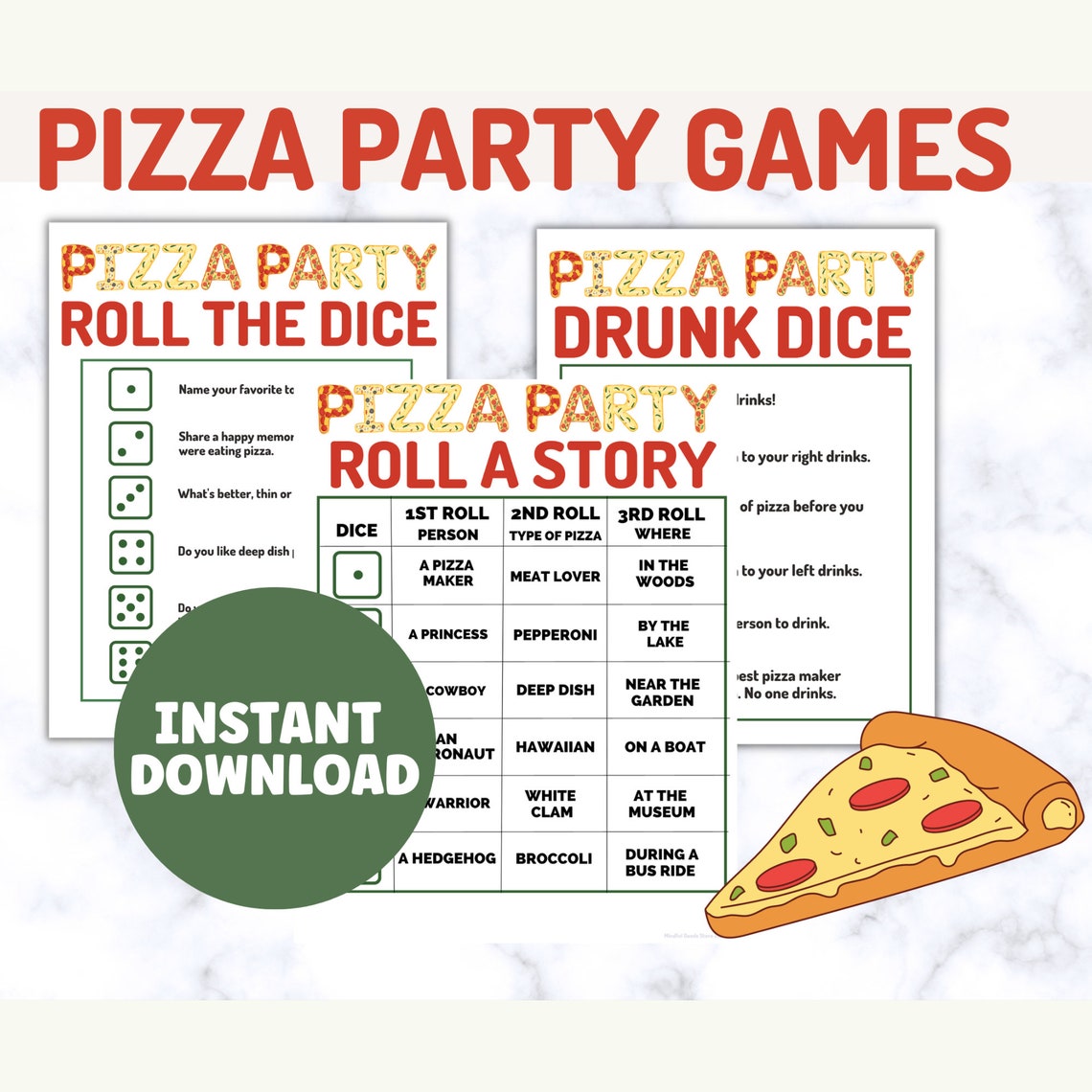 Pizza Party Game Bundle: Roll the Dice, Story, Drunk Dice (instant ...