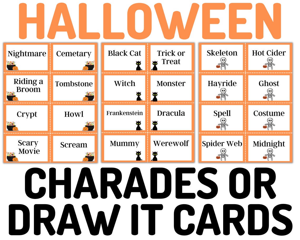 Halloween Charades or Draw It Cards Printable Party Game - Etsy