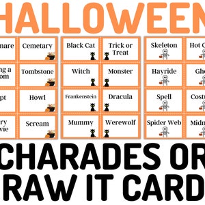 Halloween Charades or Draw It Cards Printable Party Game - Etsy