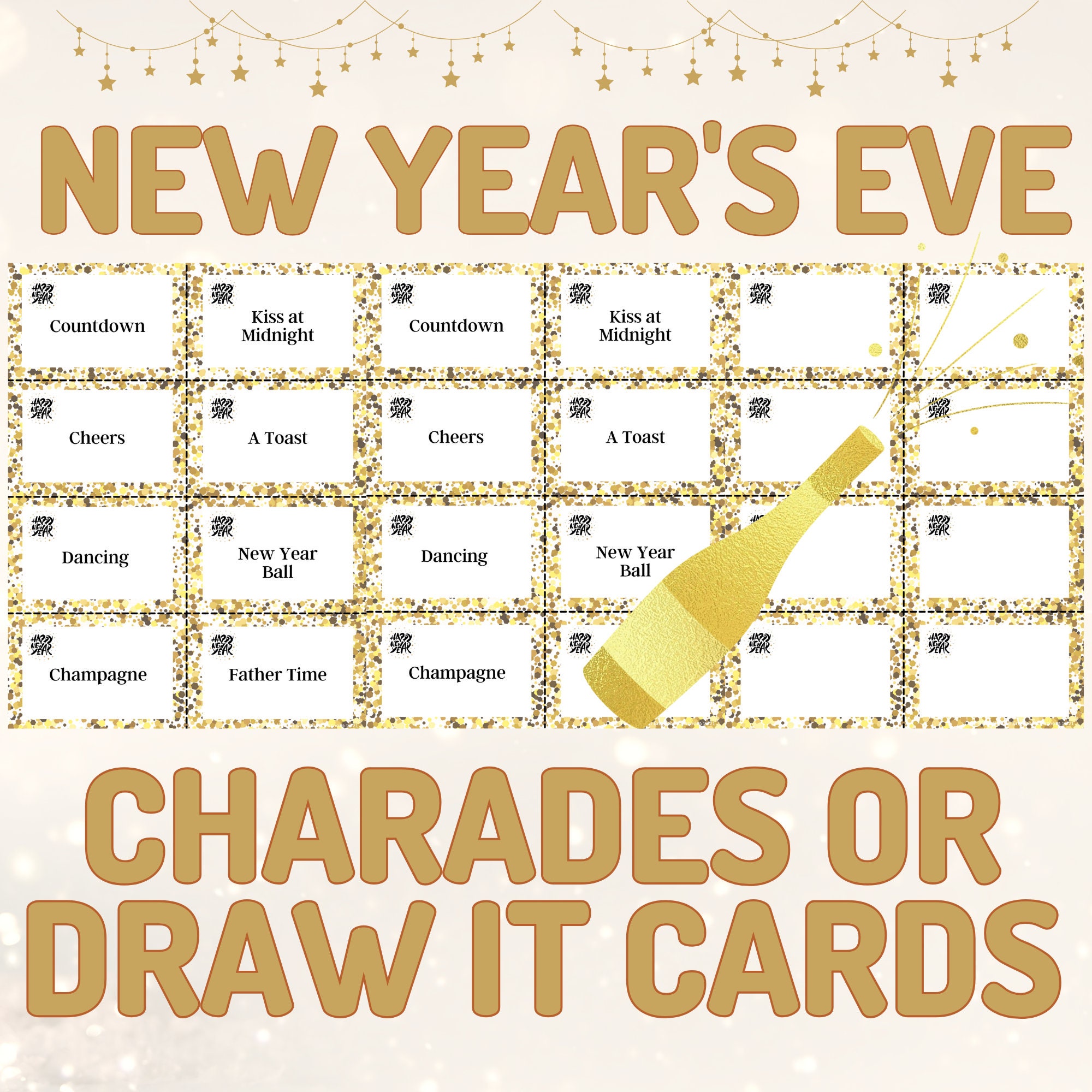 New Year's Eve Charades or Draw It Cards | Instant Digital Download ...