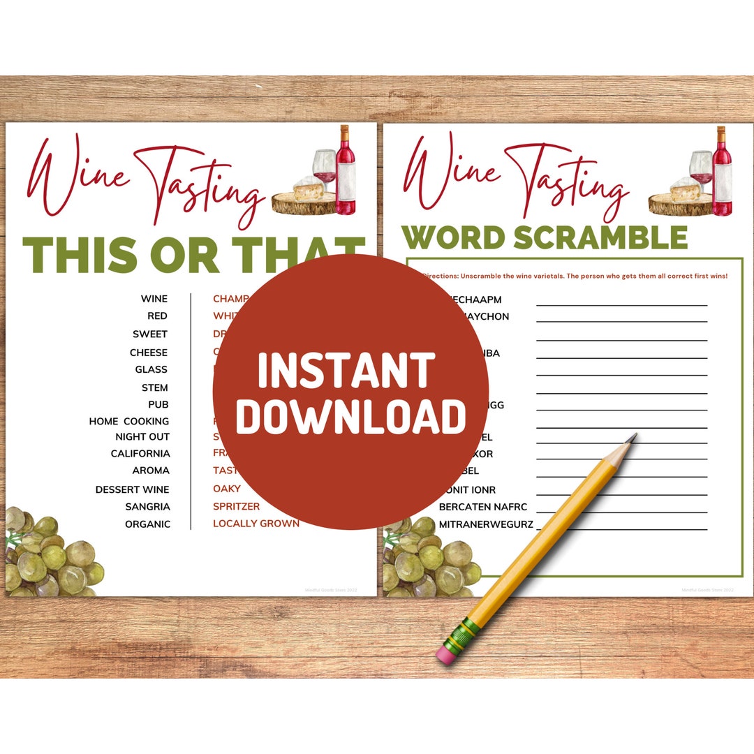 Wine Tasting Party, Printable Games, Word Scramble, Instant Download ...