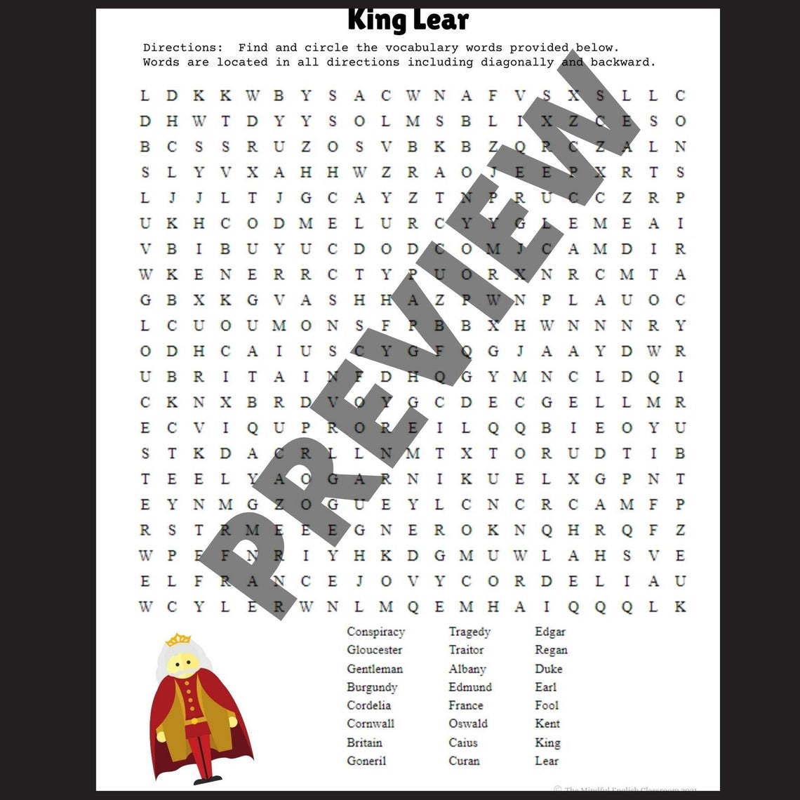 Shakespeare King Lear Word Search Puzzle Digital Download - Etsy