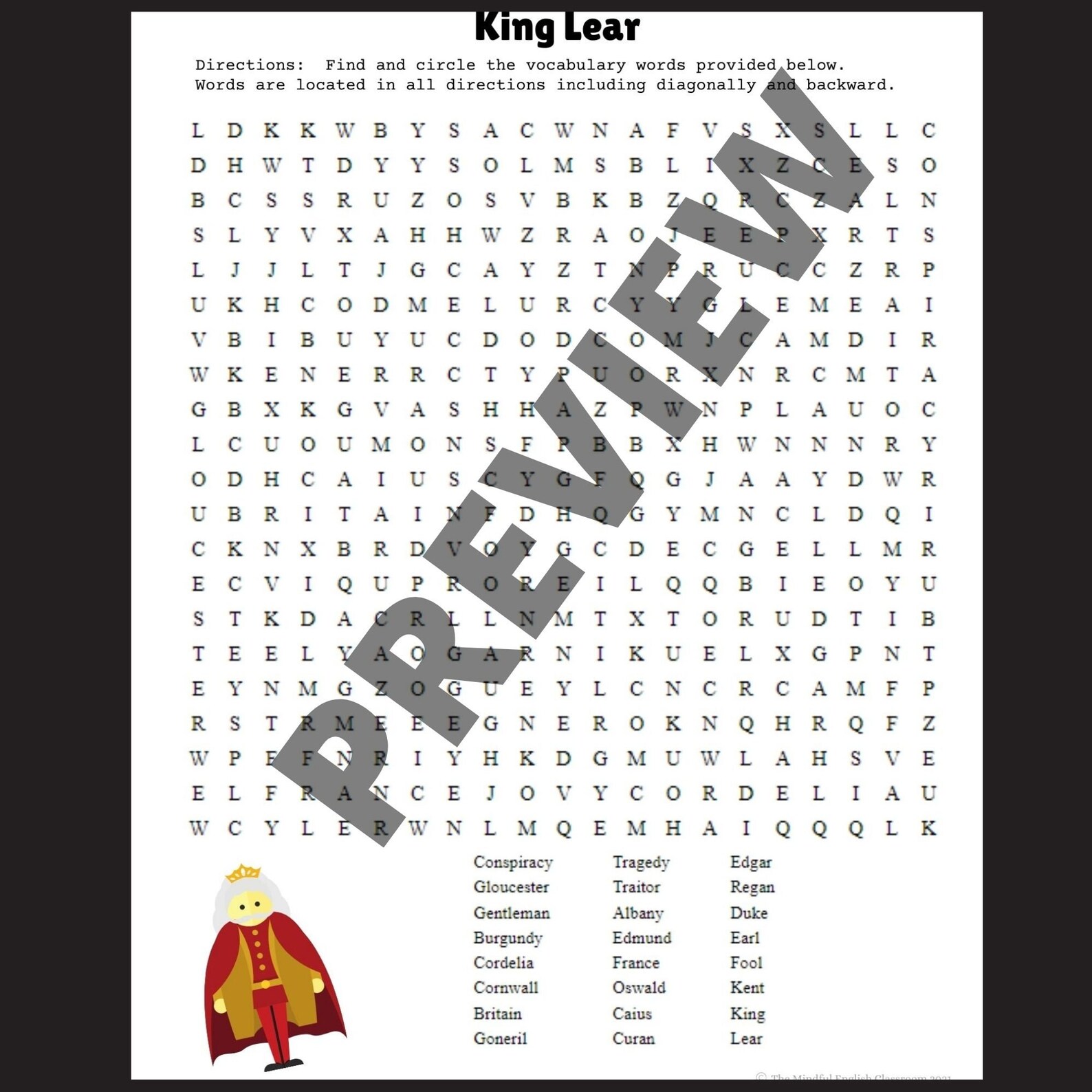 Shakespeare King Lear Word Search Puzzle Digital Download - Etsy