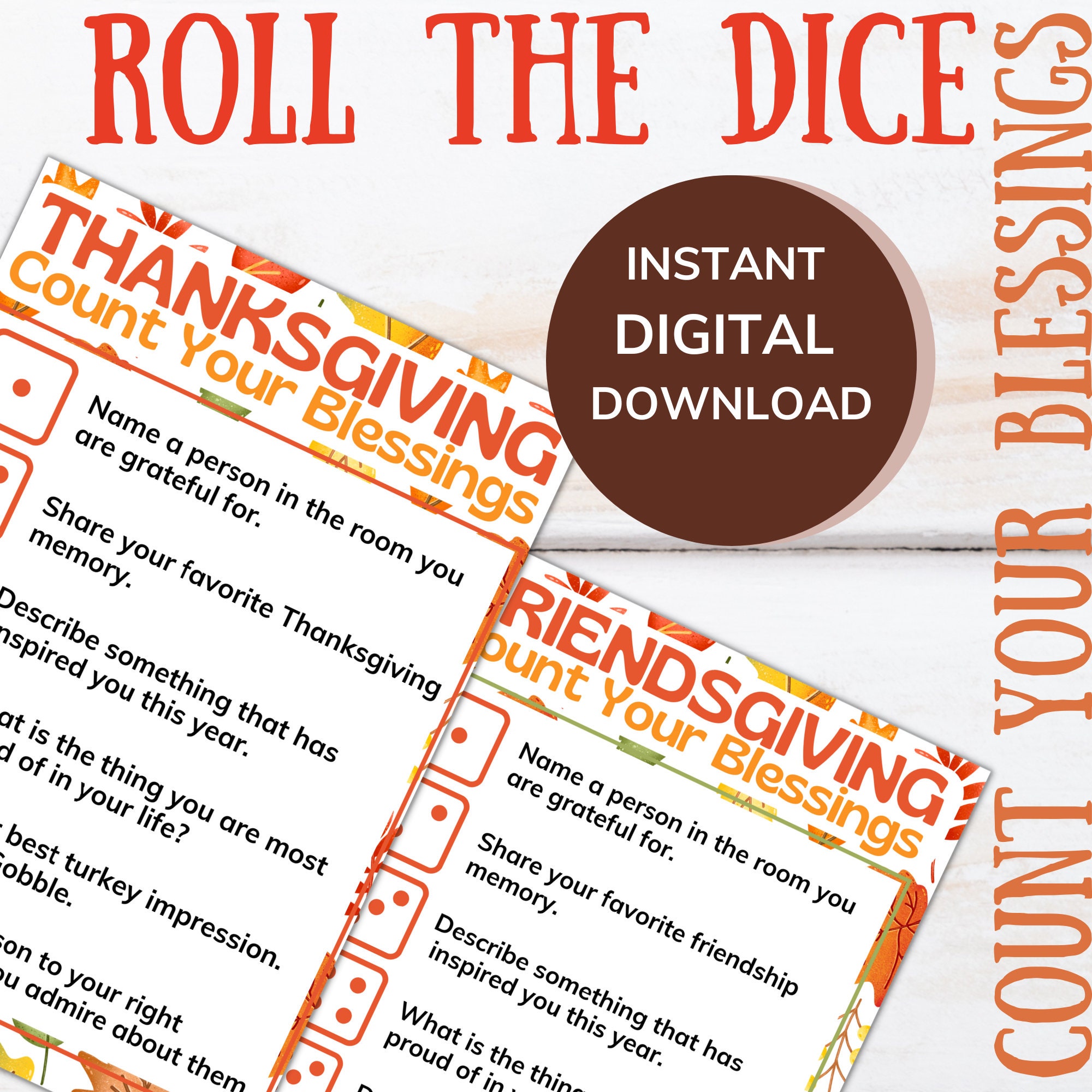 Thanksgiving and Friendsgiving Roll the Dice Game | Game Night ...