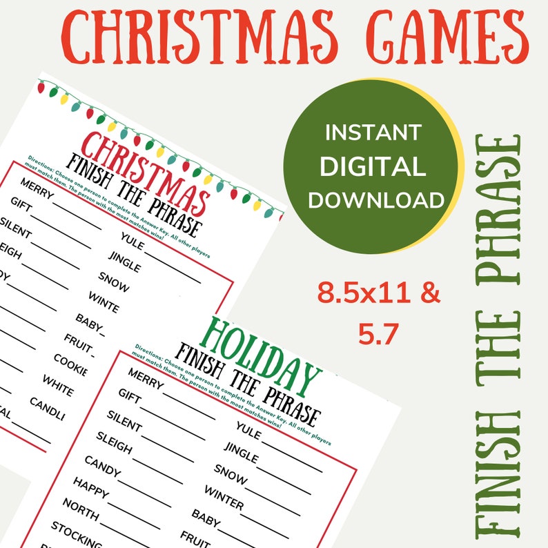 Christmas Finish the Phrase Game: Holiday Party Printable (instant ...