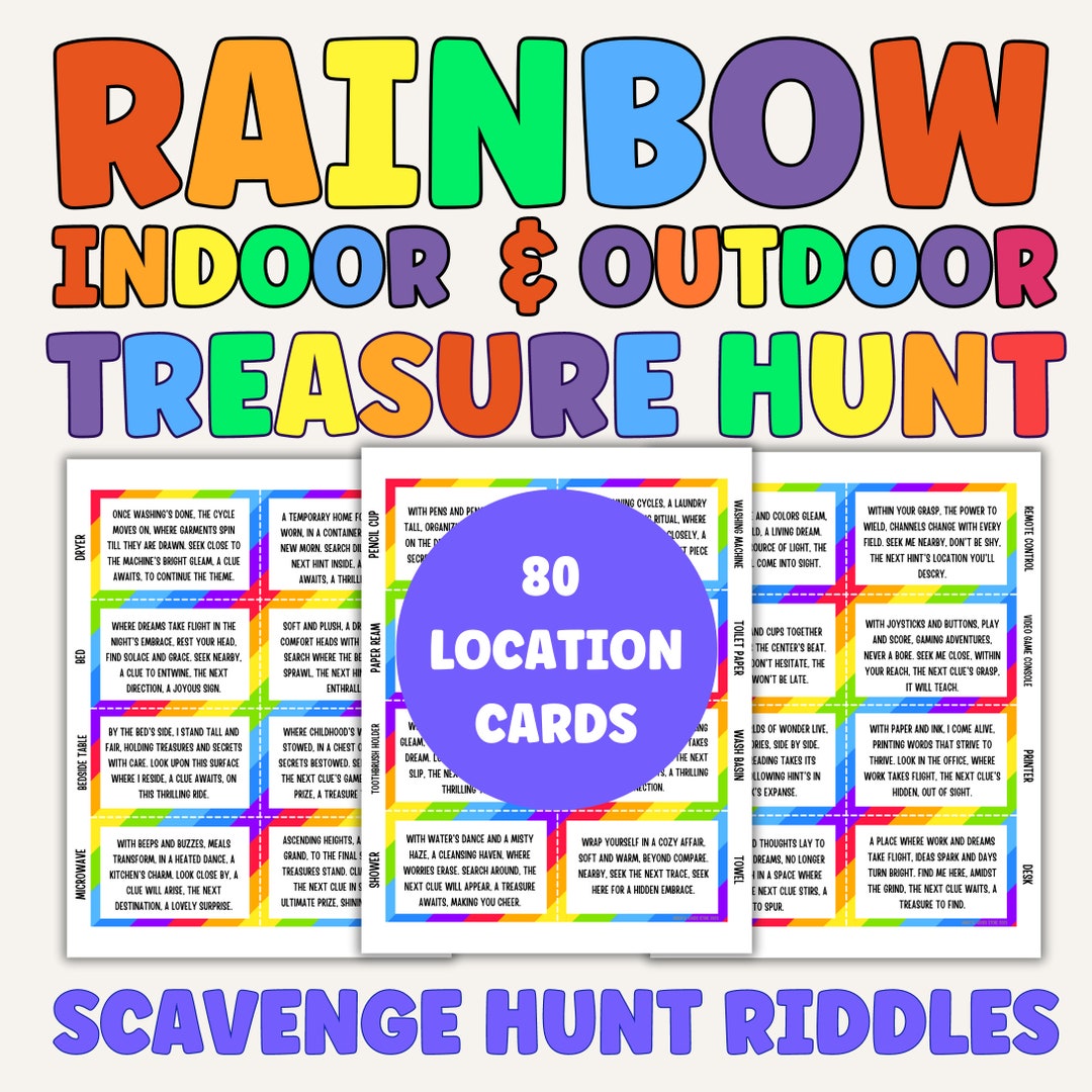 Rainbow Scavenger Hunt, Treasure Hunt Cards, Indoor Outdoor, Bridal ...