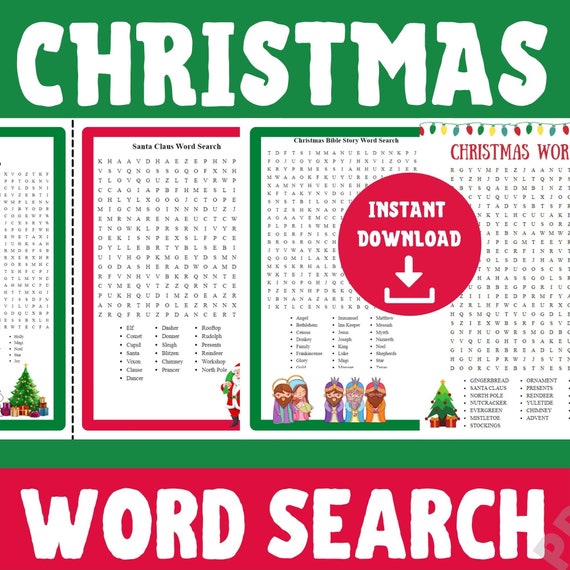 Christmas Word Search Puzzle Family Game Night Kids & - Etsy