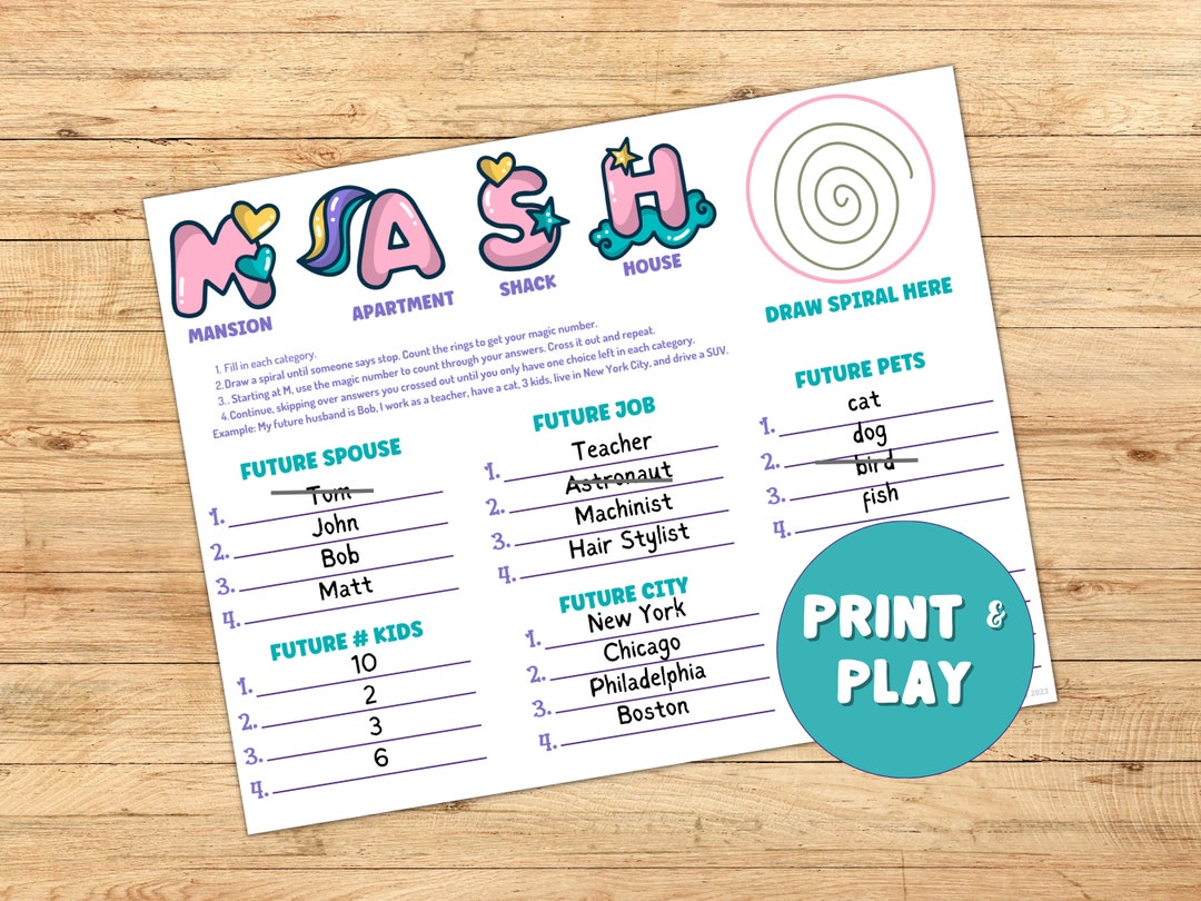 Unicorn MASH Game Printable: Birthday Party Activity (PDF) - Etsy