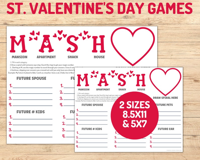 Valentine's MASH Game Printable: Party Activity (PDF) - Etsy