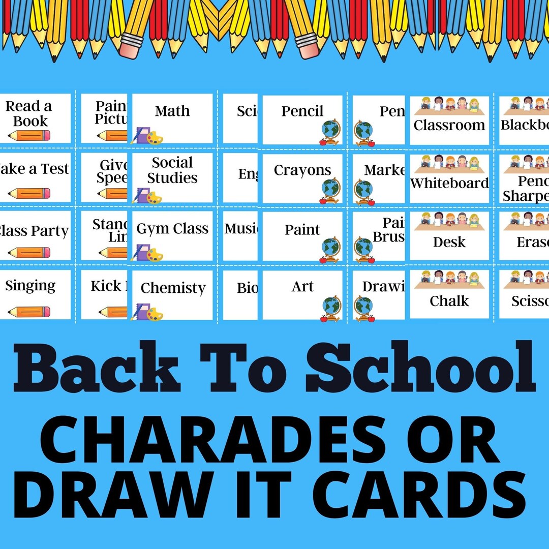 Back to School Charades or Draw It Cards | Instant Digital Download ...