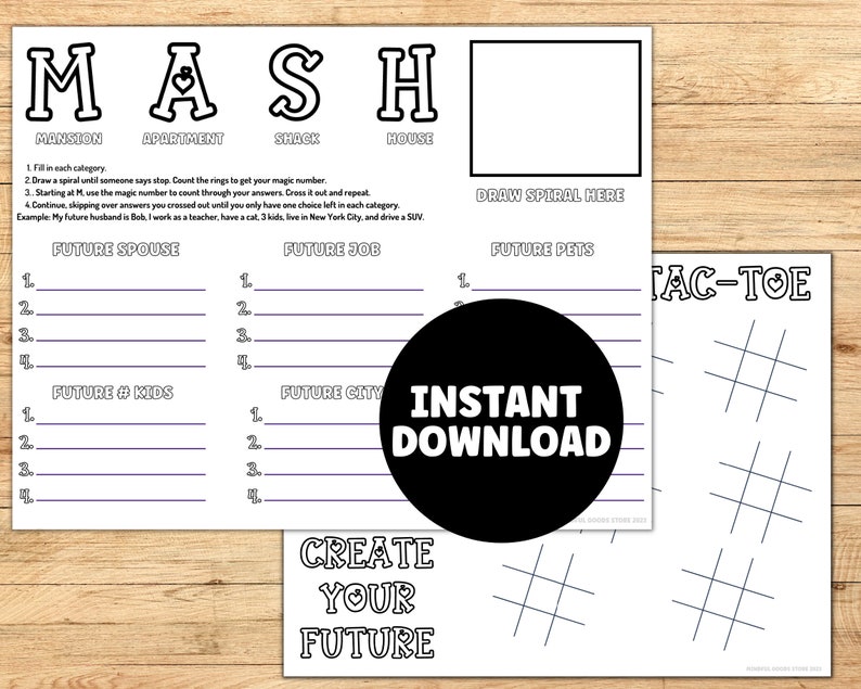 Printable MASH Party Game: Maze & Tic-tac-toe (PDF) - Etsy
