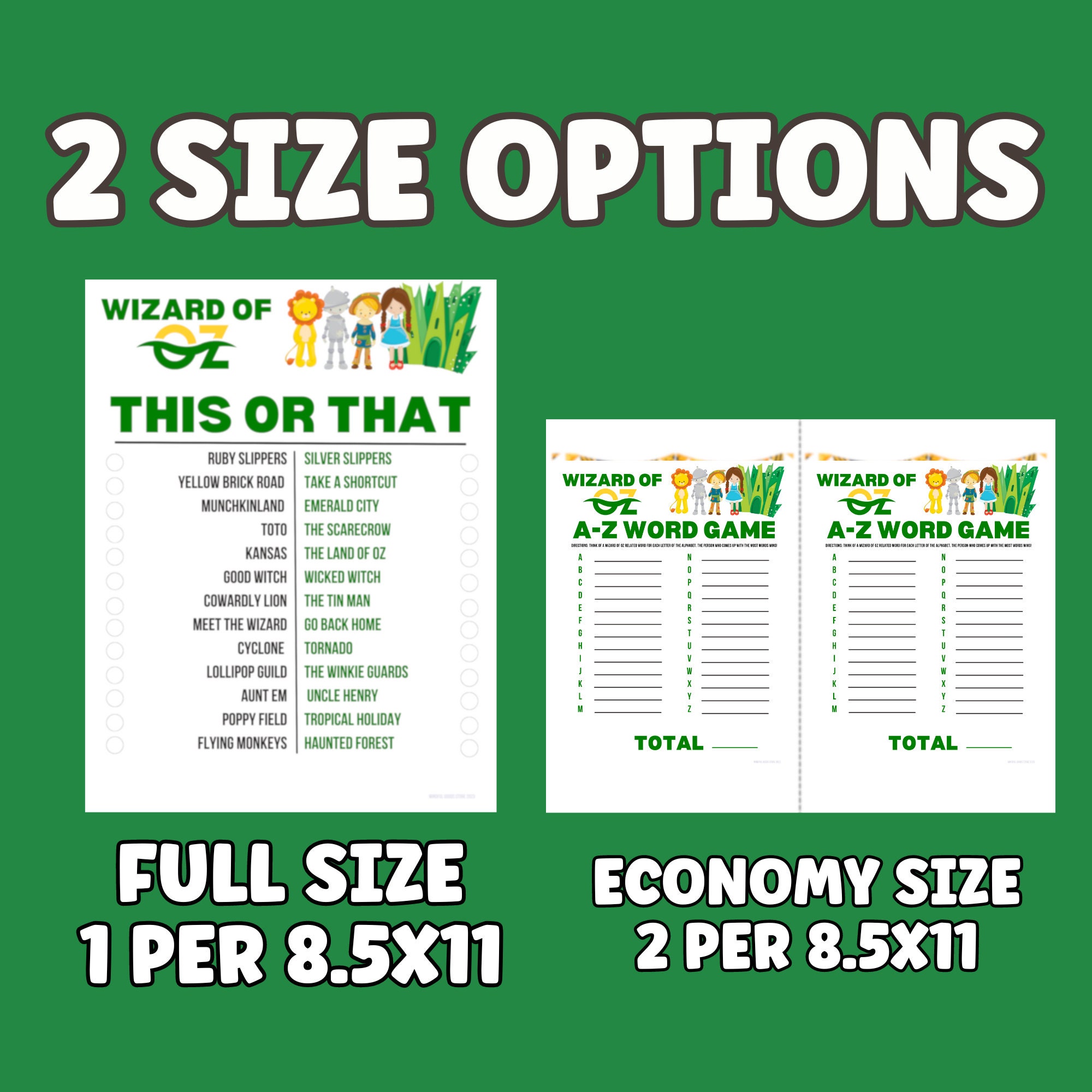 Wizard of Oz Game Bundle: Printable Party Games (instant Download) - Etsy