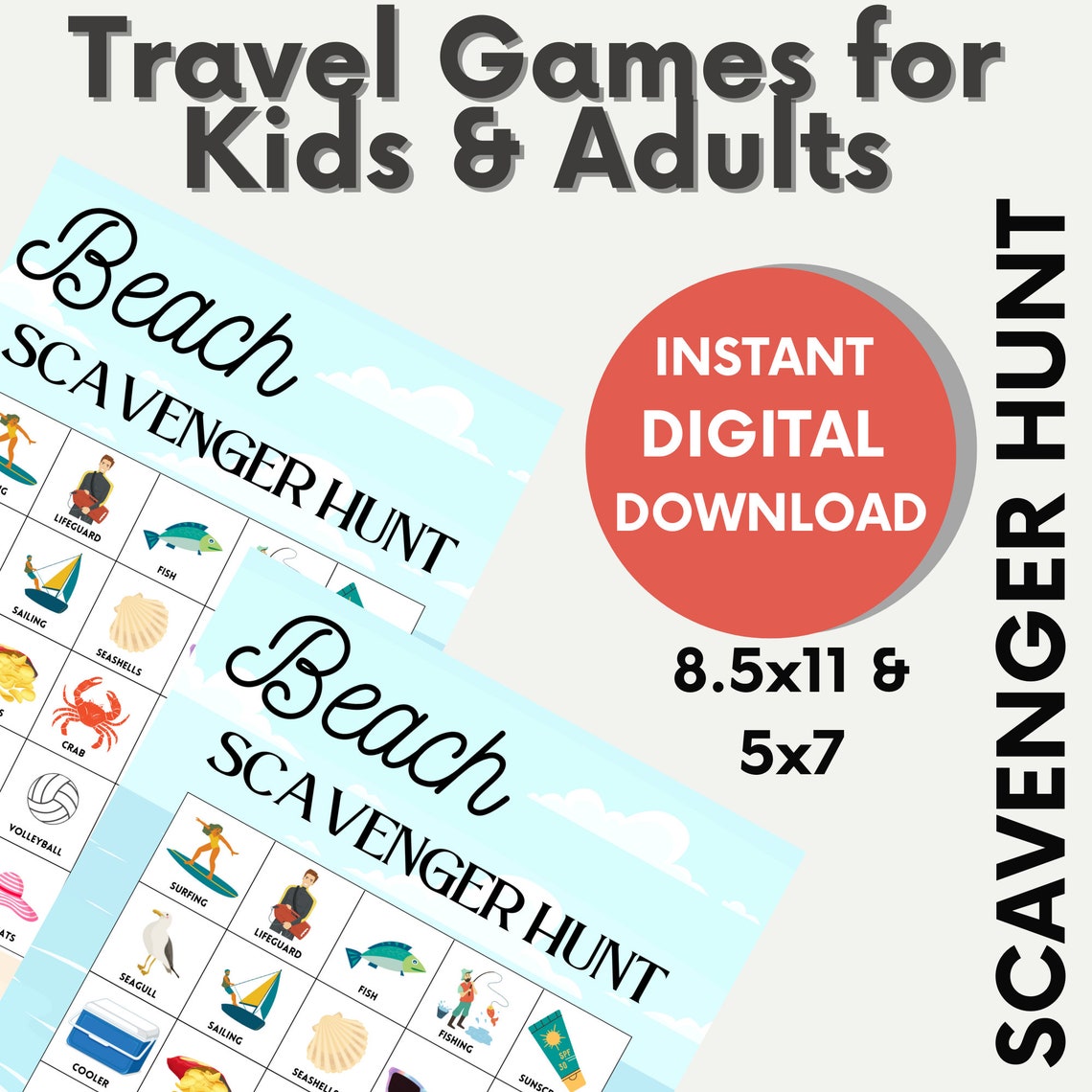 Beach Scavenger Hunt | Print & Digital | Kids and Adult Games | Girl's ...