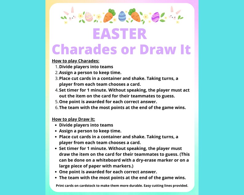 Easter Charades & Draw It Cards: Family Party Games (digital Download ...