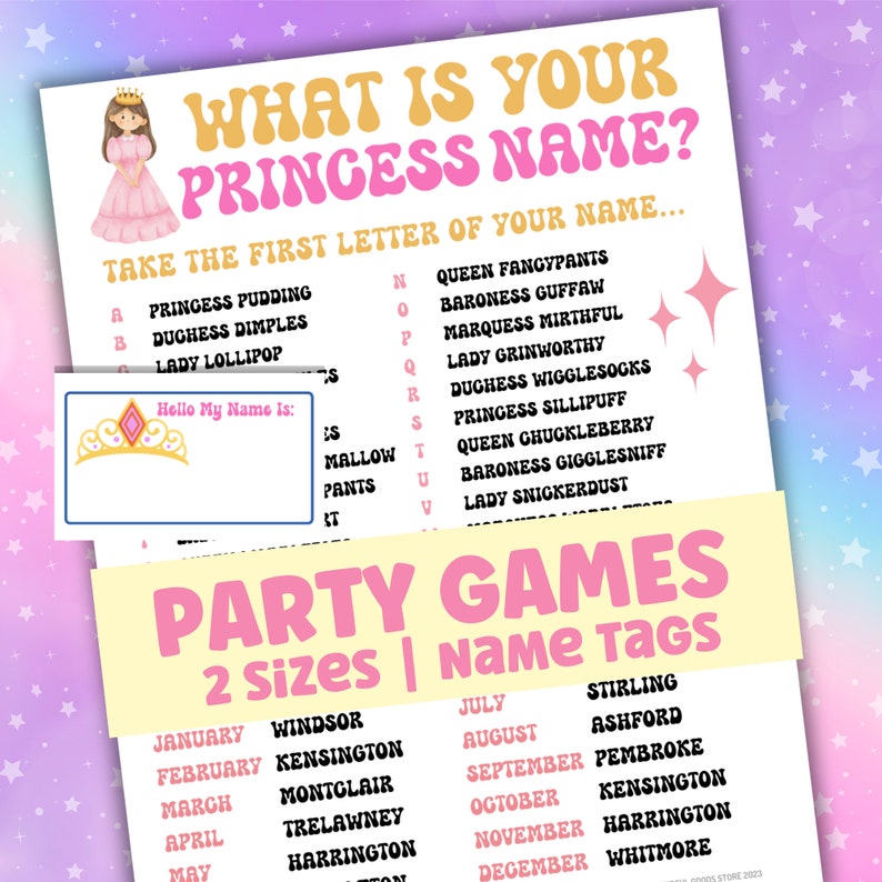 Princess Name Game: Kids & Adult Birthday Party (digital Download) - Etsy