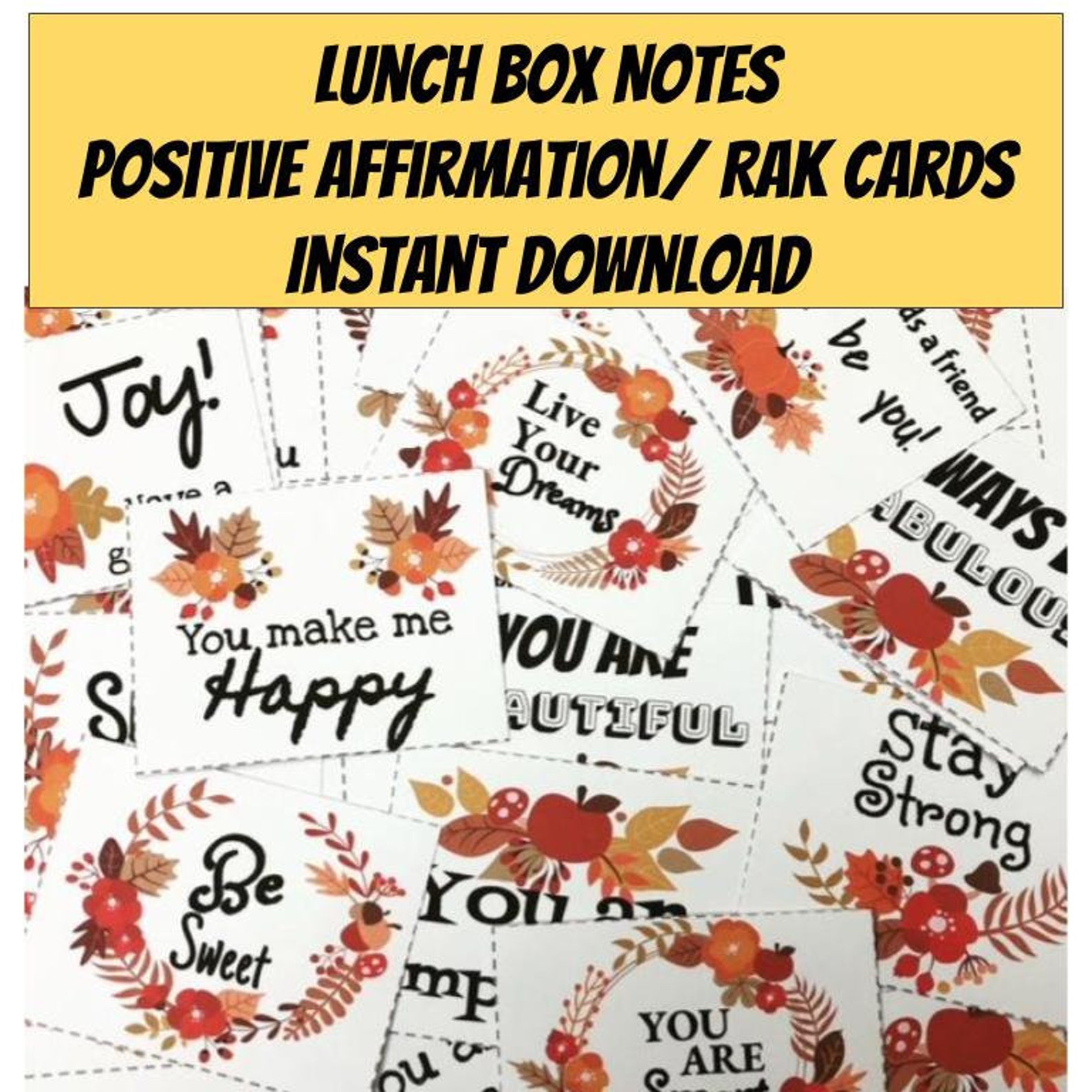 Fall Positive Affirmation Cards: Lunch Box Notes (digital Download) - Etsy