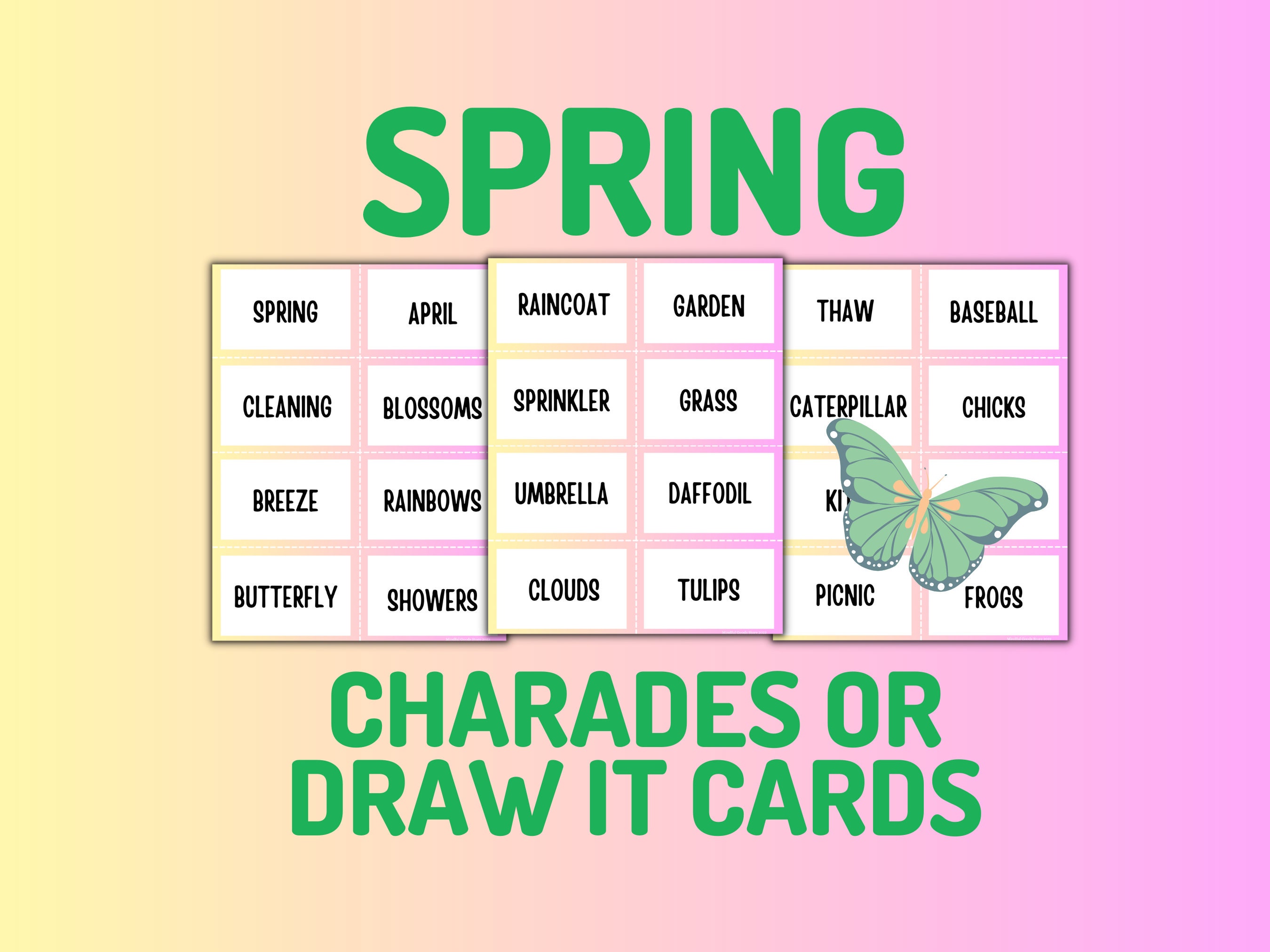 Spring Games Charades or Draw It Cards Classroom - Etsy