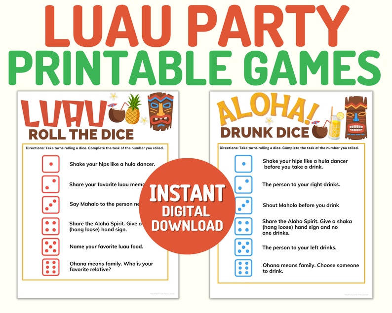 Luau Party Game Bundle: Printable Family Games (instant Download) - Etsy