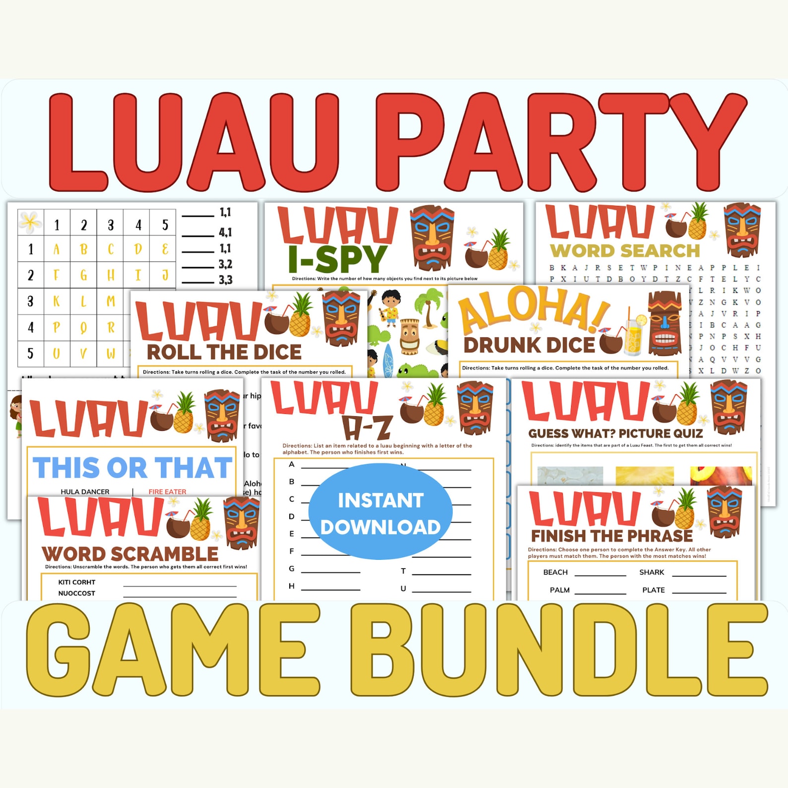 Luau Party Game Bundle: Printable Family Games (instant Download) - Etsy
