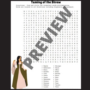 Word Search Puzzle | Taming of the Shrew | Shakespeare | Games and ...