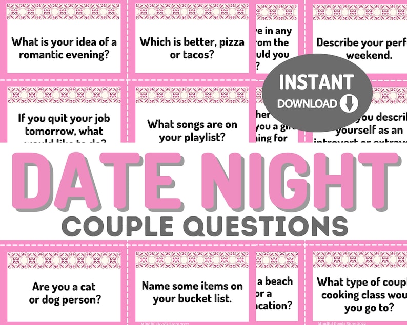 Date Night Conversation Starter Cards Printable Couple Game - Etsy