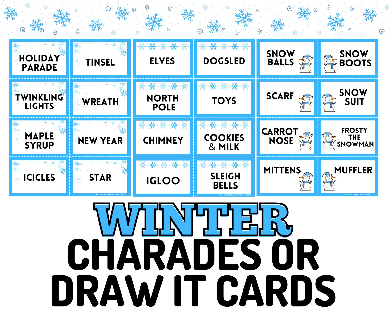 Winter Holiday Charades or Draw It Cards Instant Digital - Etsy