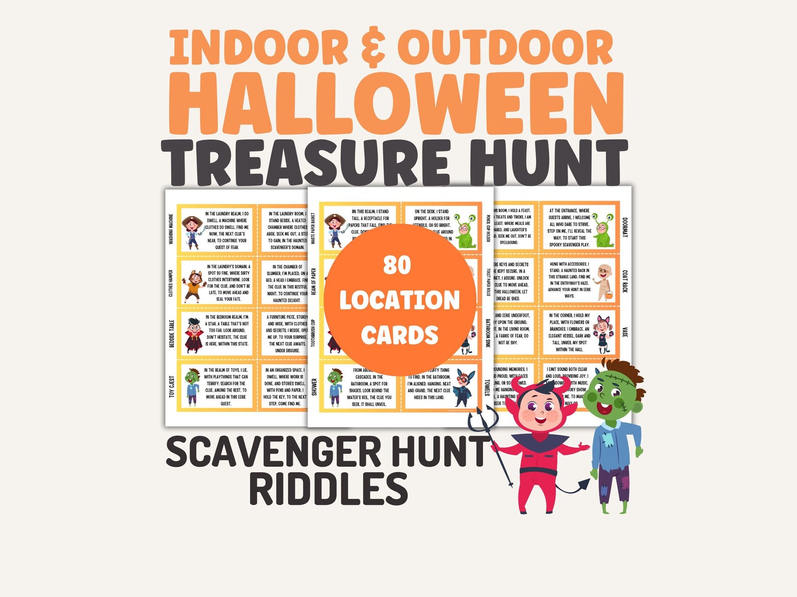 Halloween Scavenger Hunt: 80 Riddle Cards, Family Party Game (digital ...