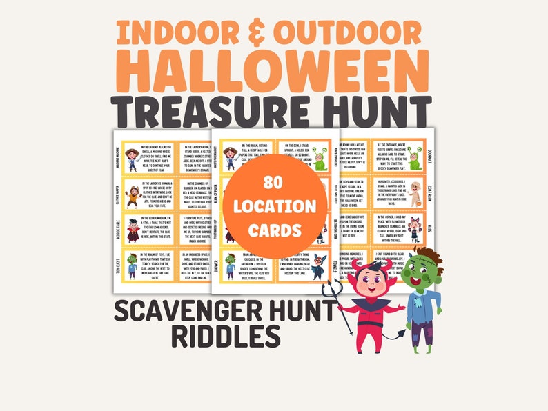 Halloween Scavenger Hunt: 80 Riddle Cards, Family Party Game (digital ...