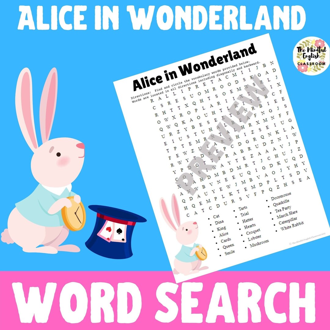 Alice in Wonderland Word Search Puzzle | Digital Download | Printable ...